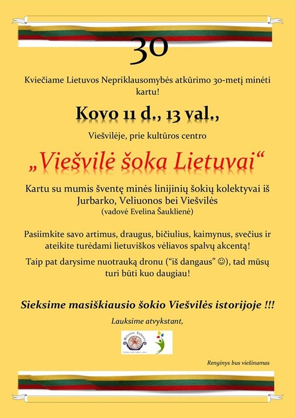 Kovo 11-osios renginiai Viešvilėje (programa) - Jurbarko „Šviesa”